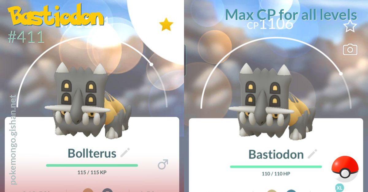 Bastiodon max CP for all levels - Pokemon Go