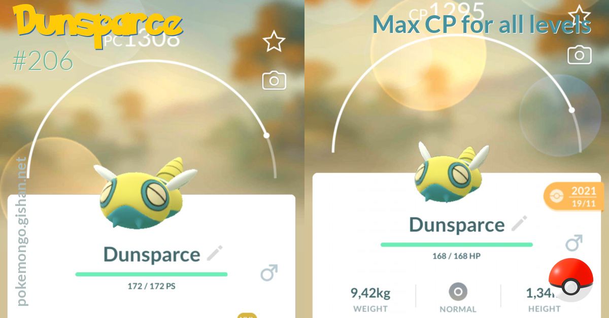 Dunsparce max CP for all levels - Pokemon Go