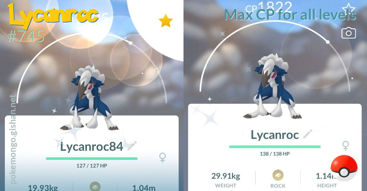 Lycanroc max CP for all levels - Pokemon Go