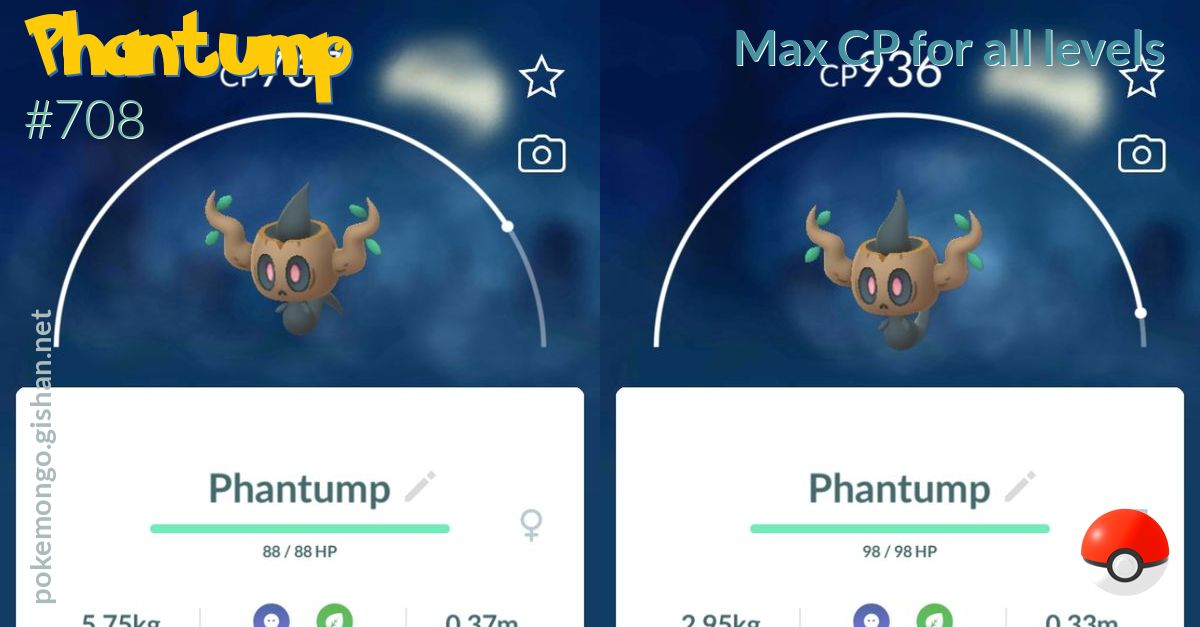 Phantump max CP for all levels - Pokemon Go