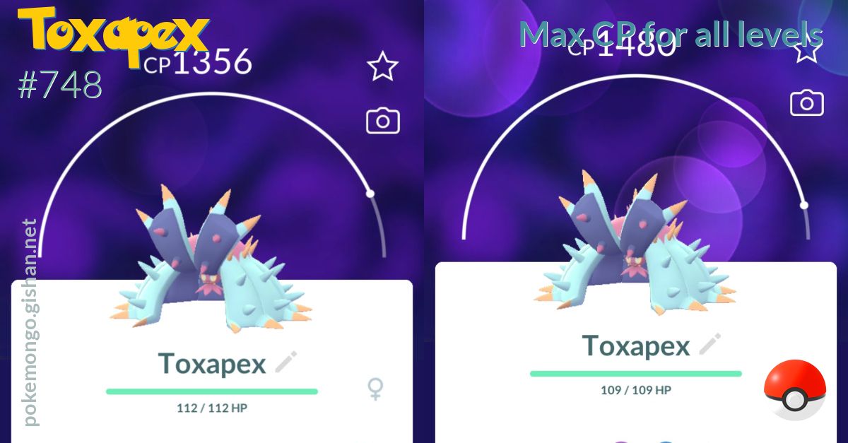 Toxapex max CP for all levels - Pokemon Go