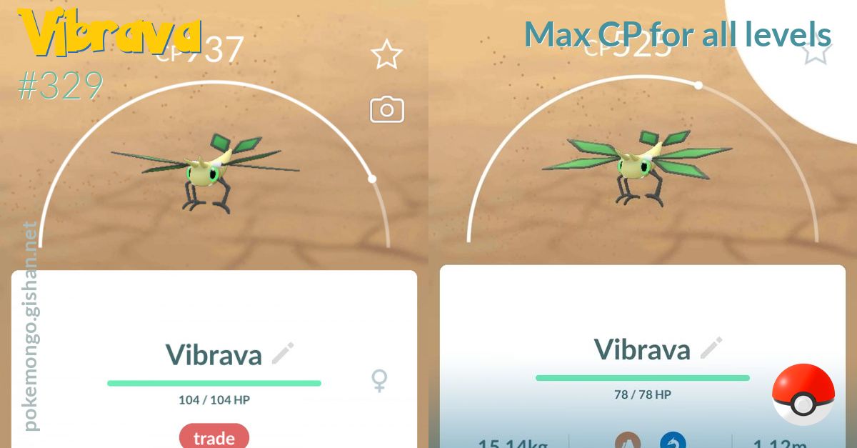 Vibrava max CP for all levels - Pokemon Go